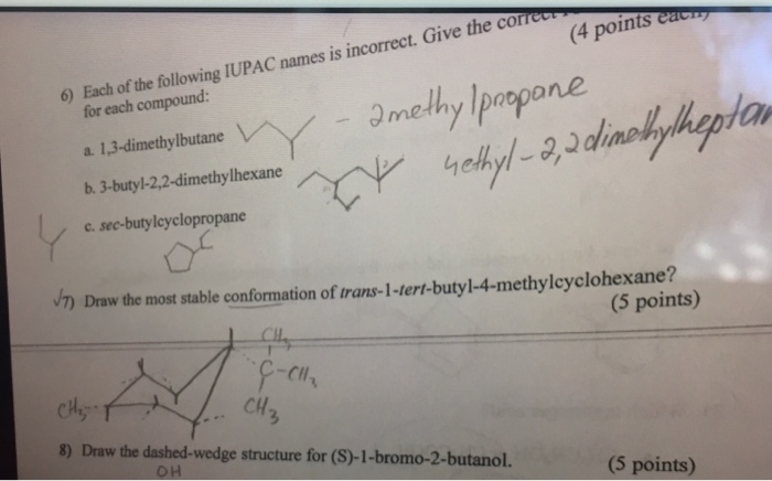 Solved (4 points cac 6) Each of the following IUPAC names is | Chegg.com