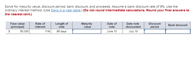 Solved Solve for maturity value, discount period, bank | Chegg.com