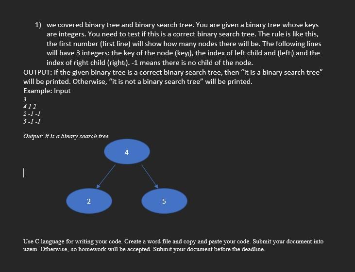 Solved 1) we covered binary tree and binary search tree. You | Chegg.com