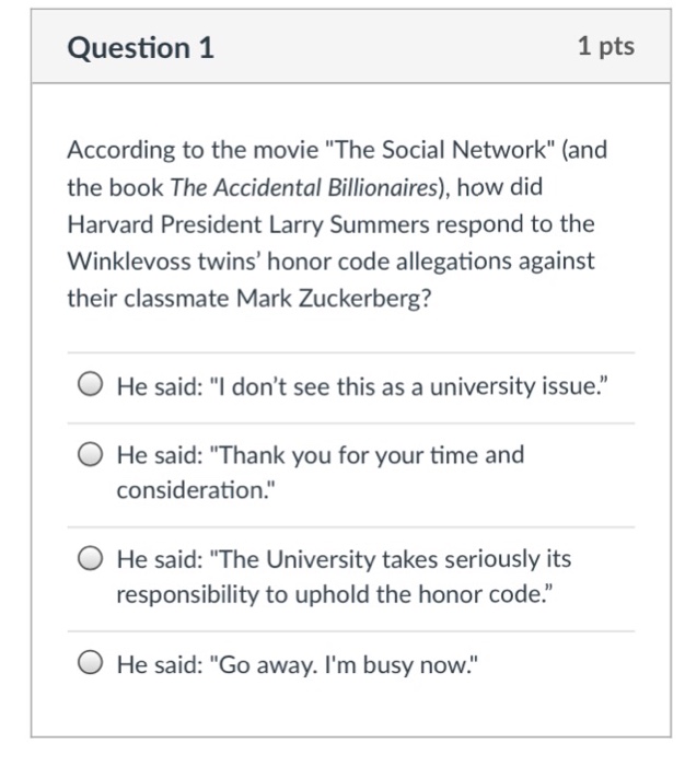 Solved According to the movie "The Social Network" (and the | Chegg.com