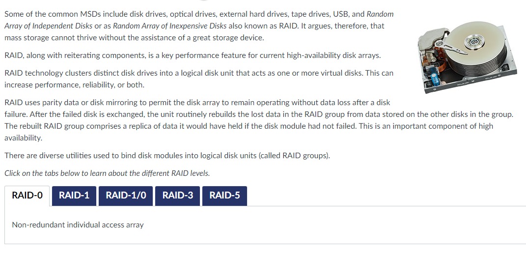 Solved A RAID solution is a key performance feature for | Chegg.com