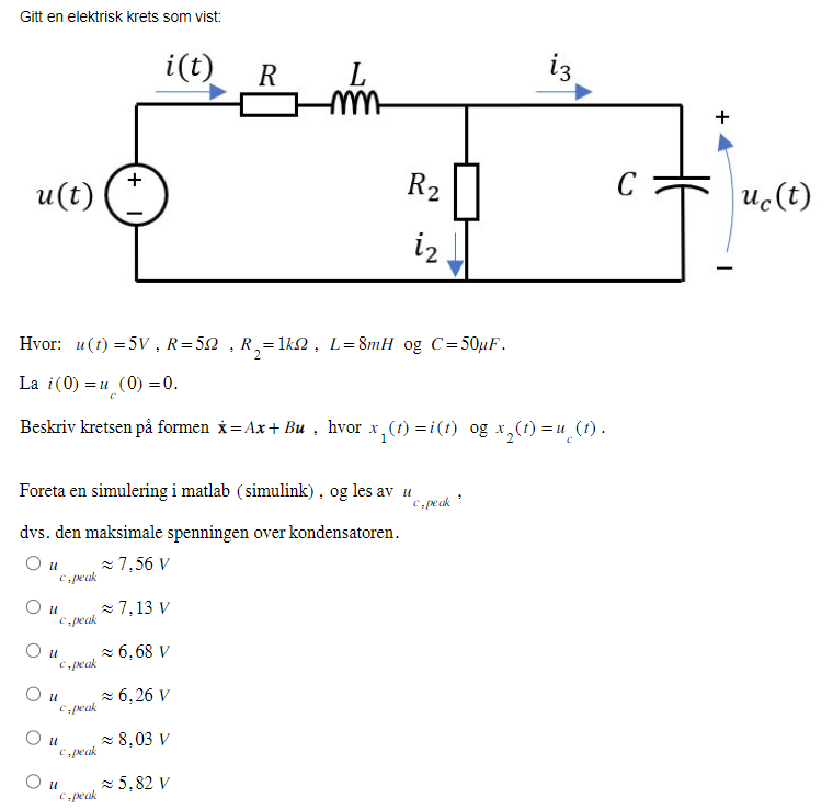Solved Gitt en elektrisk krets som vist: Hvor: u(t)=5 | Chegg.com