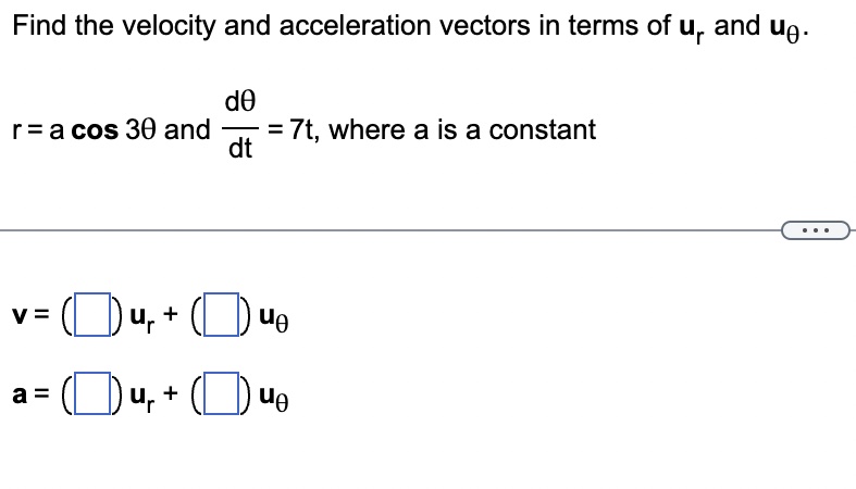 Solved Find the velocity and acceleration vectors in terms | Chegg.com