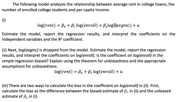 Solved The following model analyzes the relationship between | Chegg.com