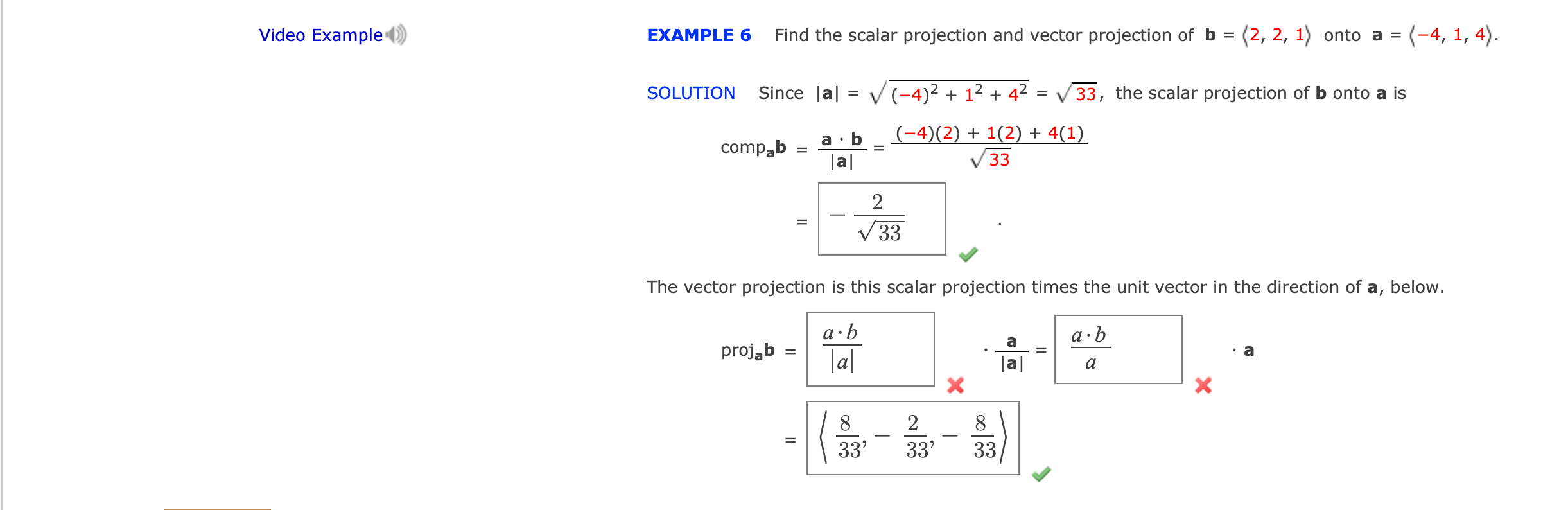 Solved Video Example EXAMPLE 6 Find the scalar projection | Chegg.com