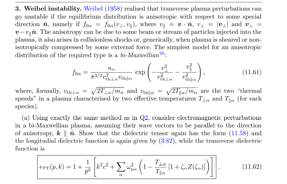 Solved = V-7 no 3. Weibel instability. Weibel (1958) | Chegg.com