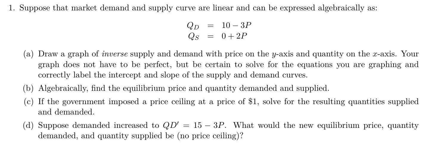 Solved QDQS=10−3P=0+2P (a) Draw a graph of inverse supply | Chegg.com
