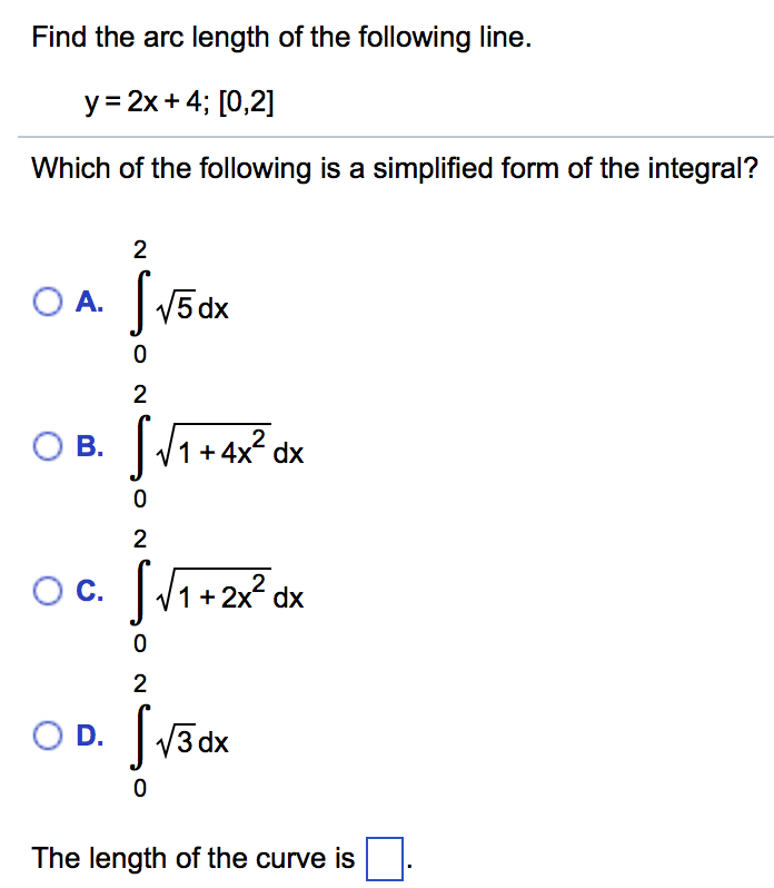 Solved Find the arc length of the following line y 2x+4; | Chegg.com