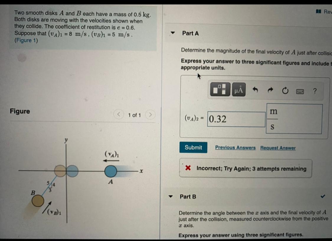 Solved I Reu Two smooth disks A and B each have a mass of | Chegg.com