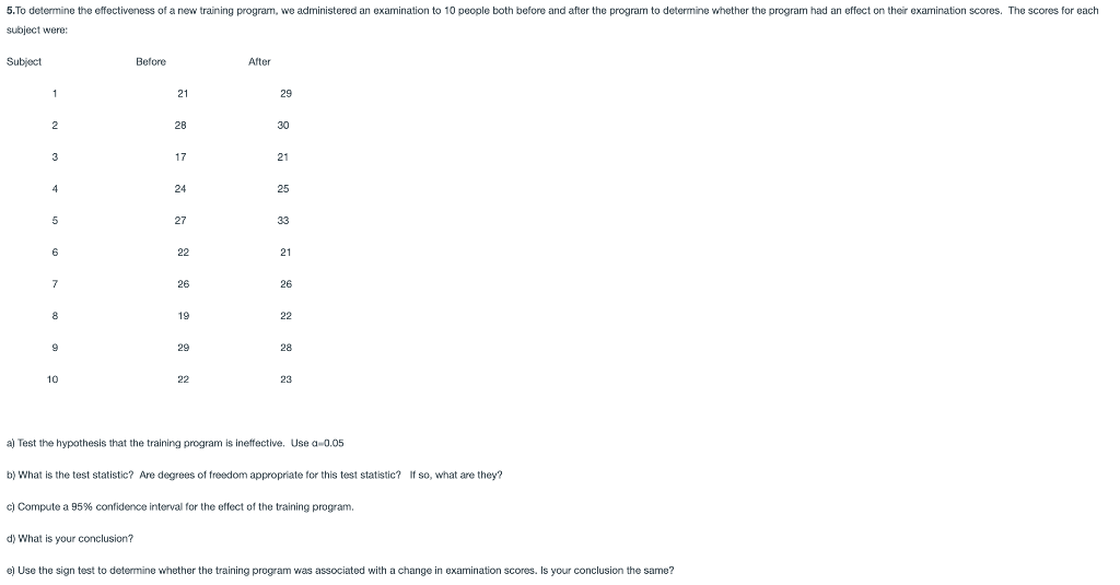 Solved 5.To determine the effectiveness of a new training | Chegg.com