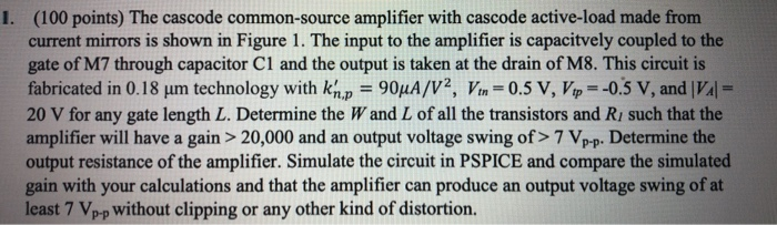 (100 points) The cascode common-source amplifier with | Chegg.com