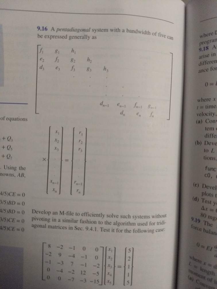 9.16 A pentadiagonal system with a bandwidth of five | Chegg.com