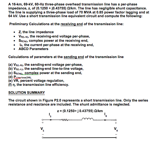 Solved A 16-km, 69-kV, 60-Hz three-phase overhead | Chegg.com