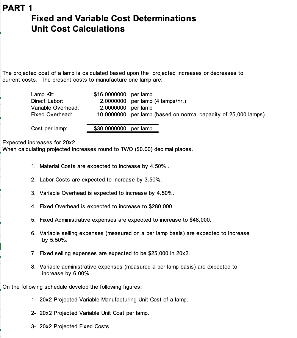 Solved PART 1 Fixed and Variable Cost Determinations Unit | Chegg.com