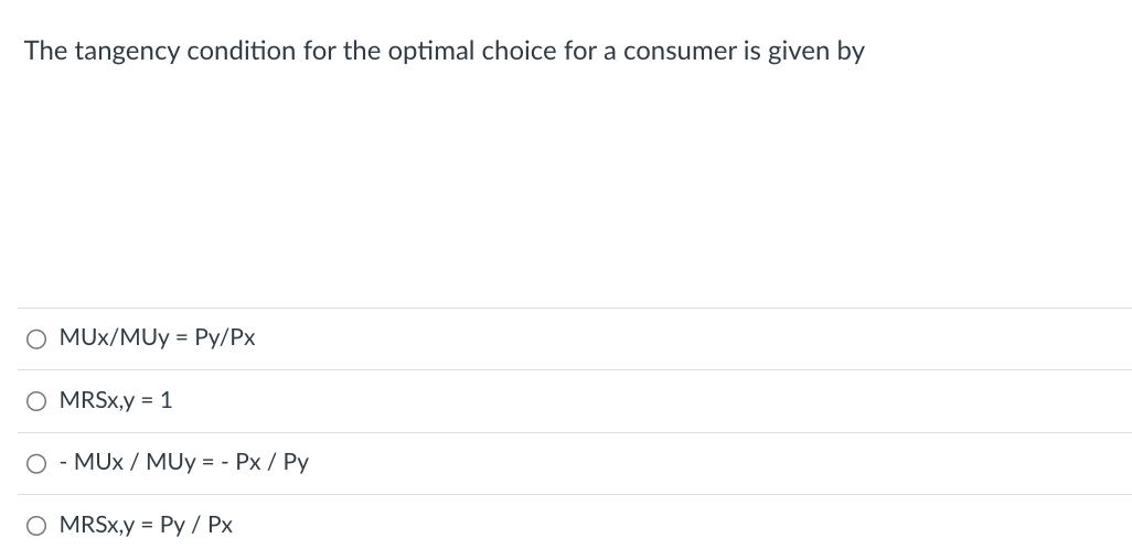 The tangency condition for the optimal choice for a | Chegg.com