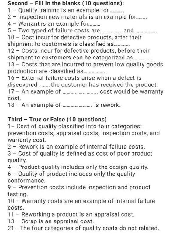 Solved Second - Fill in the blanks (10 questions): 1 - | Chegg.com