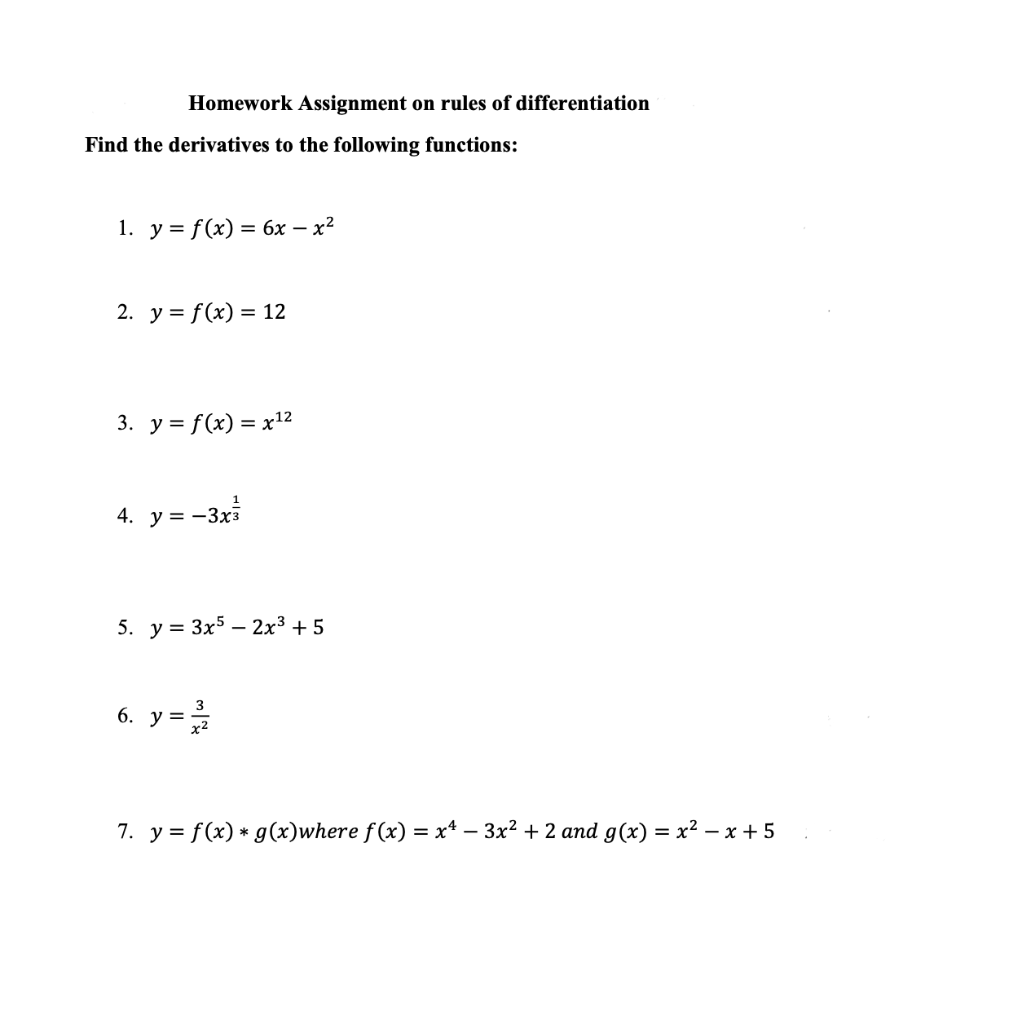Solved Homework Assignment on rules of differentiation Find | Chegg.com