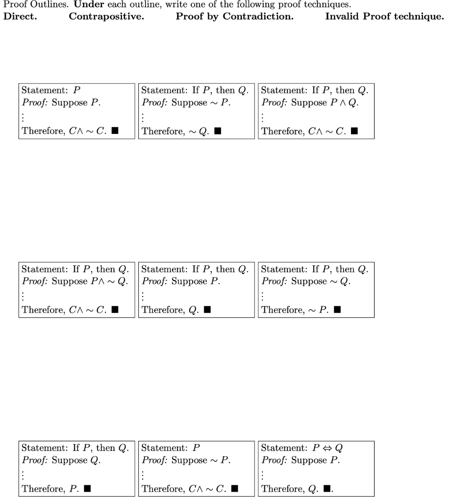 Solved Proof Outlines. Under each outline, write one of the | Chegg.com