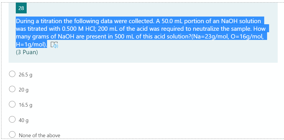 Solved 28 During a titration the following data were | Chegg.com