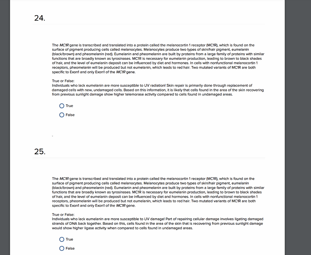 Solved 24. The MCIR gene is transcribed and translated into | Chegg.com