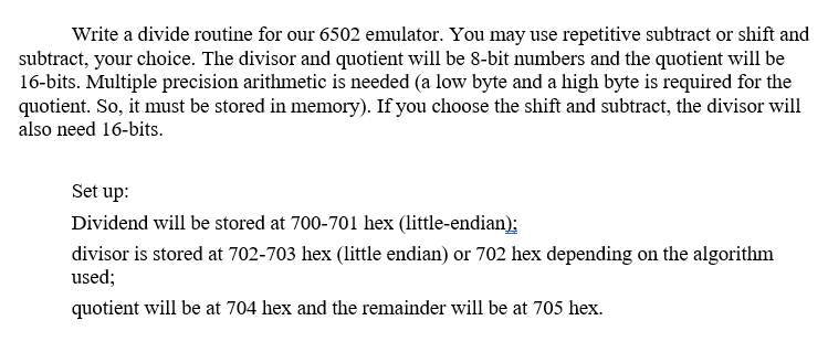 Solved Need help with this problem: For the 6502 emulator, | Chegg.com