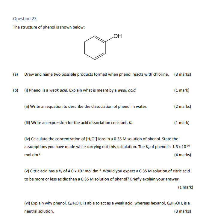 Solved Question 23 The structure of phenol is shown below: | Chegg.com