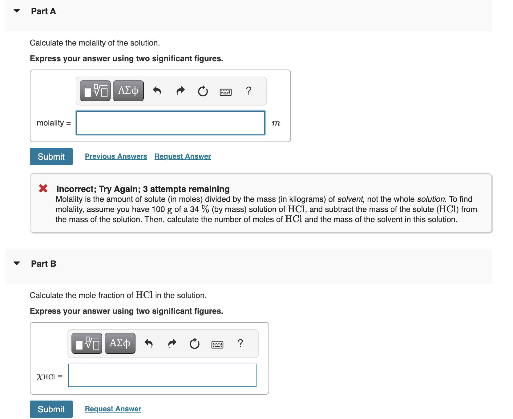 Solved Part ACalculate the molality of the solution.Express | Chegg.com