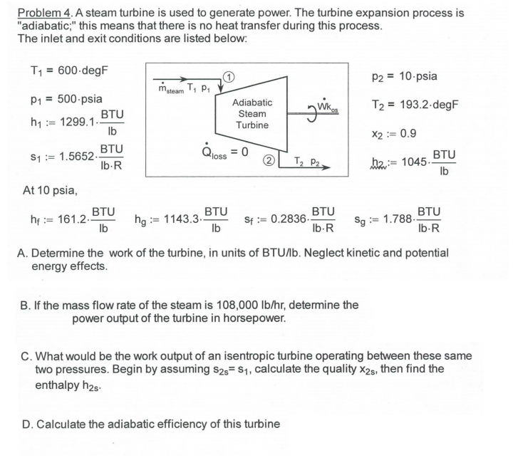 Solved Problem 4. A steam turbine is used to generate power. | Chegg.com