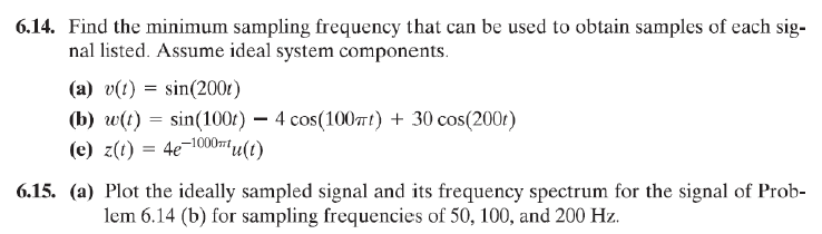 Solved 6.14. ﻿Find the minimum sampling frequency that can | Chegg.com