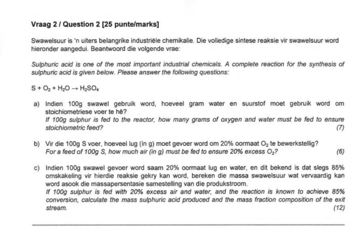 Solved Vraag 2 / ﻿Question 2 [25 ﻿punte/marks] ﻿Swawelsuur | Chegg.com