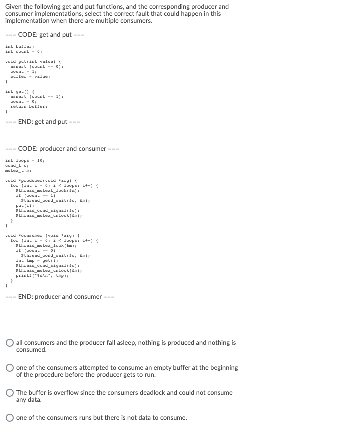 Solved Given the following get and put functions, and the | Chegg.com