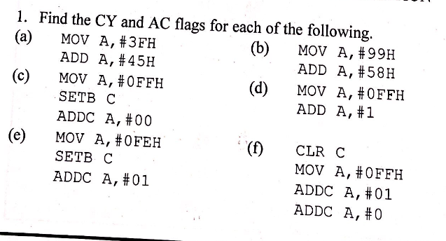 Solved 1. Find the CY and AC flags for each of the | Chegg.com