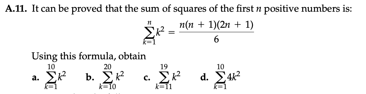 Solved A.11. It can be proved that the sum of squares of the | Chegg.com