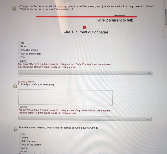 Solved 1) The picture below shows wire 1 carrying current | Chegg.com