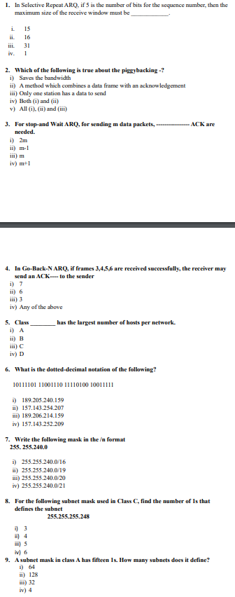 Solved 1. In Selective Repeat ARQ, if 5 is the number of | Chegg.com