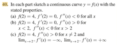 Solved 40. In each part sketch a continuous curve y = f(x) | Chegg.com