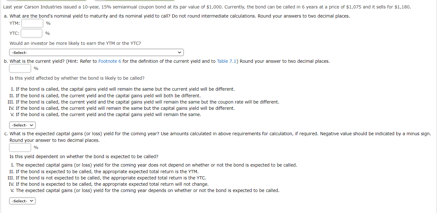 Solved a. What are the bond's nominal yield to maturity and | Chegg.com