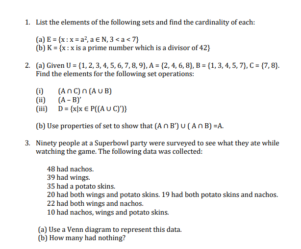 Solved 1. List the elements of the following sets and find | Chegg.com