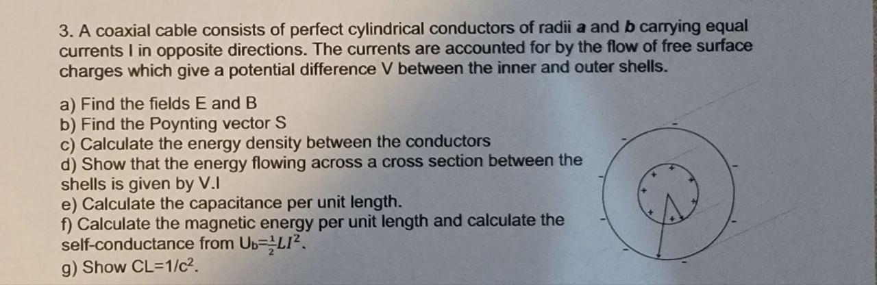 Solved 3. A coaxial cable consists of perfect cylindrical | Chegg.com