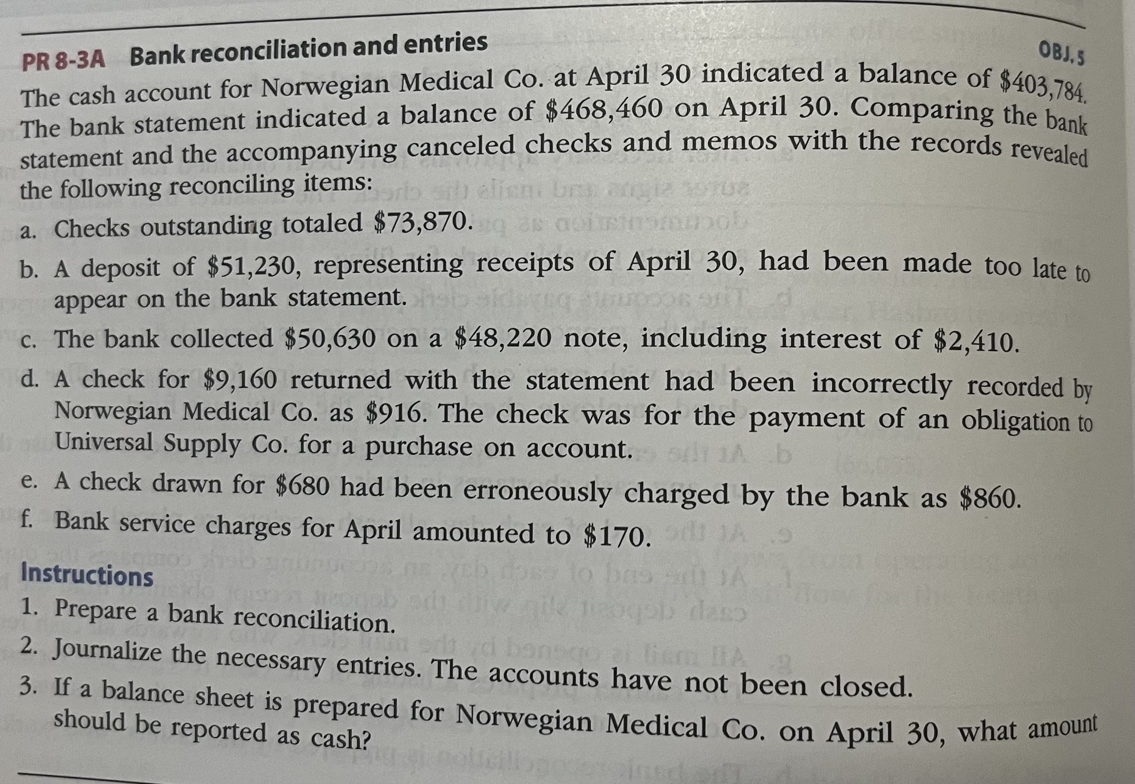 Solved PR 8-3A Bank reconciliation and entries The cash | Chegg.com