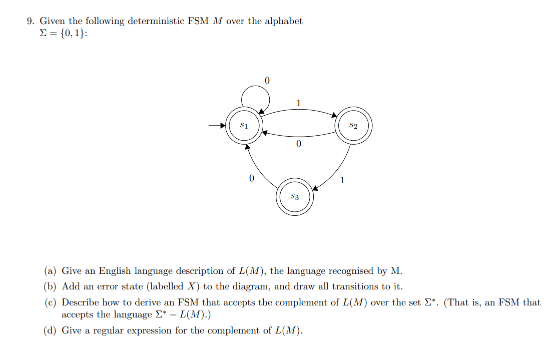 Solved 9. Given the following deterministic FSM M over the | Chegg.com