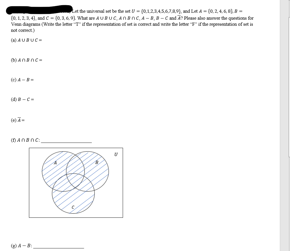 Solved Let The Universal Set Be The Set U