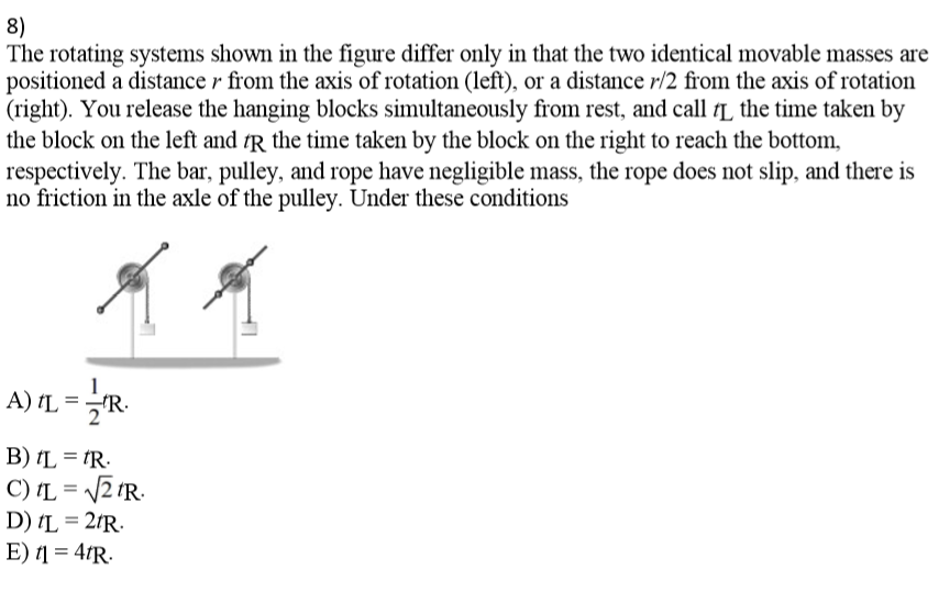 Solved 8) The rotating systems shown in the figure differ | Chegg.com
