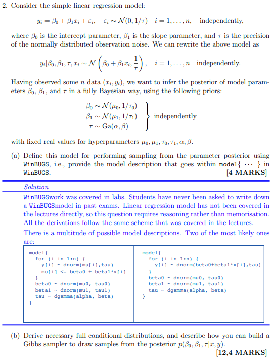 Solved 2. Consider the simple linear regression model: Yi = | Chegg.com
