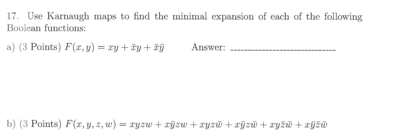 Solved 17. Use Karnaugh maps to find the minimal expansion | Chegg.com