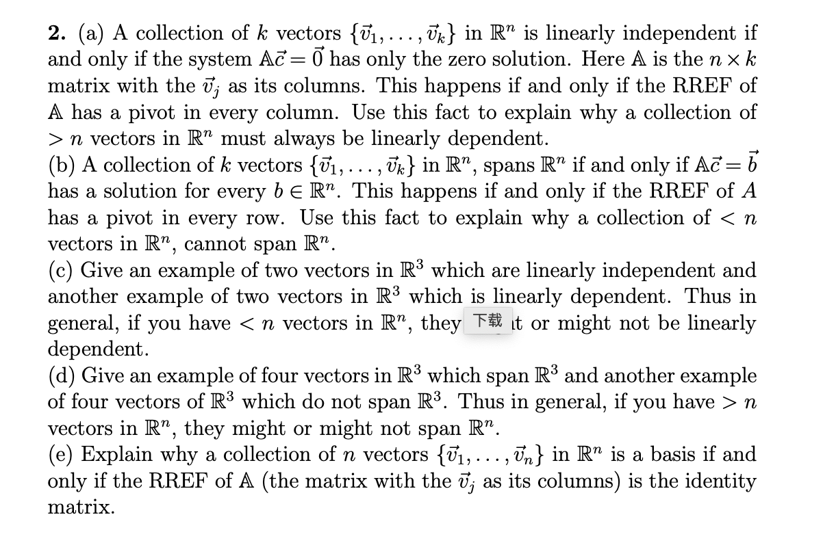 Solved span Rn. 2. (a) A collection of k vectors {ū1, ..., | Chegg.com