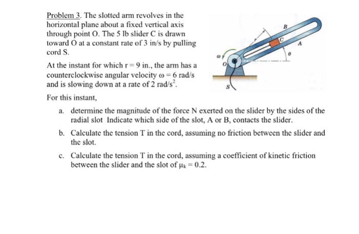 Solved Problem 3. The slotted arm revolves in the horizontal | Chegg.com