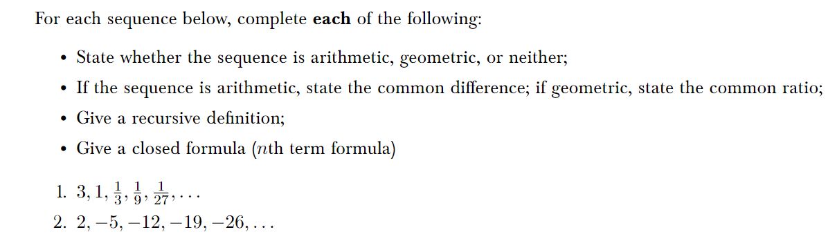 Solved For each sequence below, complete each of the | Chegg.com