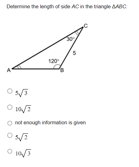 Solved Determine the length of side AC in the triangle ABC. | Chegg.com