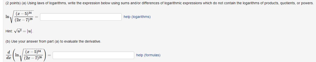 Solved (2 points) (a) Using laws of logarithms, write the | Chegg.com